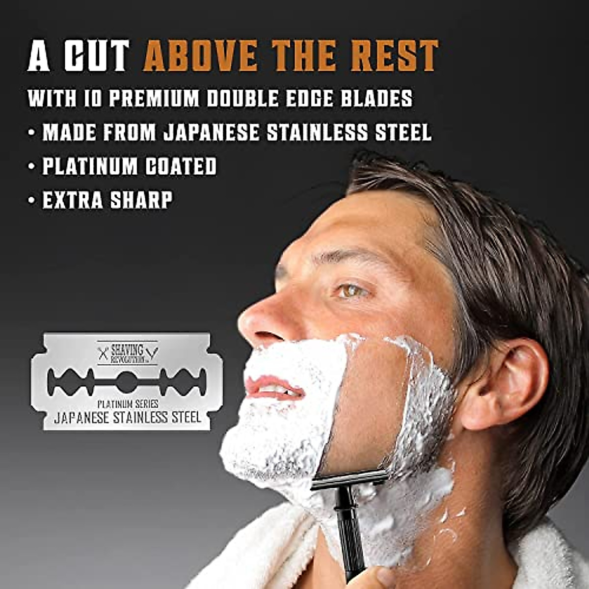 Viking Revolution Long Handle Double Edge Safety Razor - Butterfly Open Razor with 10 Japanese Stainless Steel Double Edge Safety Razor Blades - Close, Clean Shaving Razor for Men (Chrome Metal Razor)