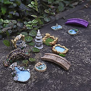 Miniature Fairy Garden Accessories Outdoor - 15 Pieces DIY Crafts Kit for Dollhouse Plants Bonsai Decoration, Pond Bridge Water Well Figurines Mini Lawn Garden Ornament for Micro Landscape Yard