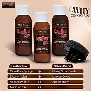Leather Max Complete Leather Refinish, Restore, Recolor & Repair Kit/Now with 3 Color Shades to Blend with/Leather & Vinyl Refinish (Bold Brown)