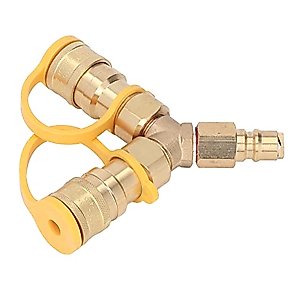 Bediffer Grill Y Connector, Leak Free 1/2 Inch Brass Rubber Two Way Gas Splitter Wear Resistance for Patio Heaters for Patio Fire Pits