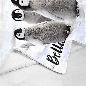 CUXWEOT Custom Blanket with Name Personalized Penguin Soft Fleece Throw Blanket for Gifts (50 X 60 inches)
