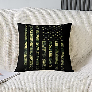 Set of 2 Camo American Flag Throw Pillow Covers 18x18 Inch, Green Camouflage Pillow Covers for Adults Kids Boys, Black Vintage Army Militarily Cushion Covers, Geometric Star Stripe Flag Cushion Cases