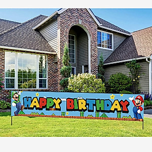 Super Mario Birthday Party Banner | Outdoor and Indoor Garden Sign Banner | Perfect Video Game Theme Party Decoration