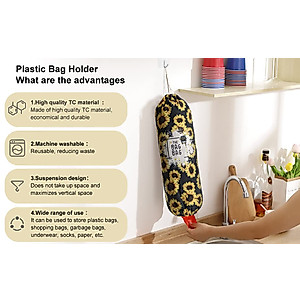 2 Pcs Plastic Bag Holder, Wall Mount Plastic Bag Organizer, Washable Large Grocery Bag Storage Dispenser, Shopping Bags Carrier for Home Kitchen Travelling, 22x9 in shopping bag carrier (Sunflower)