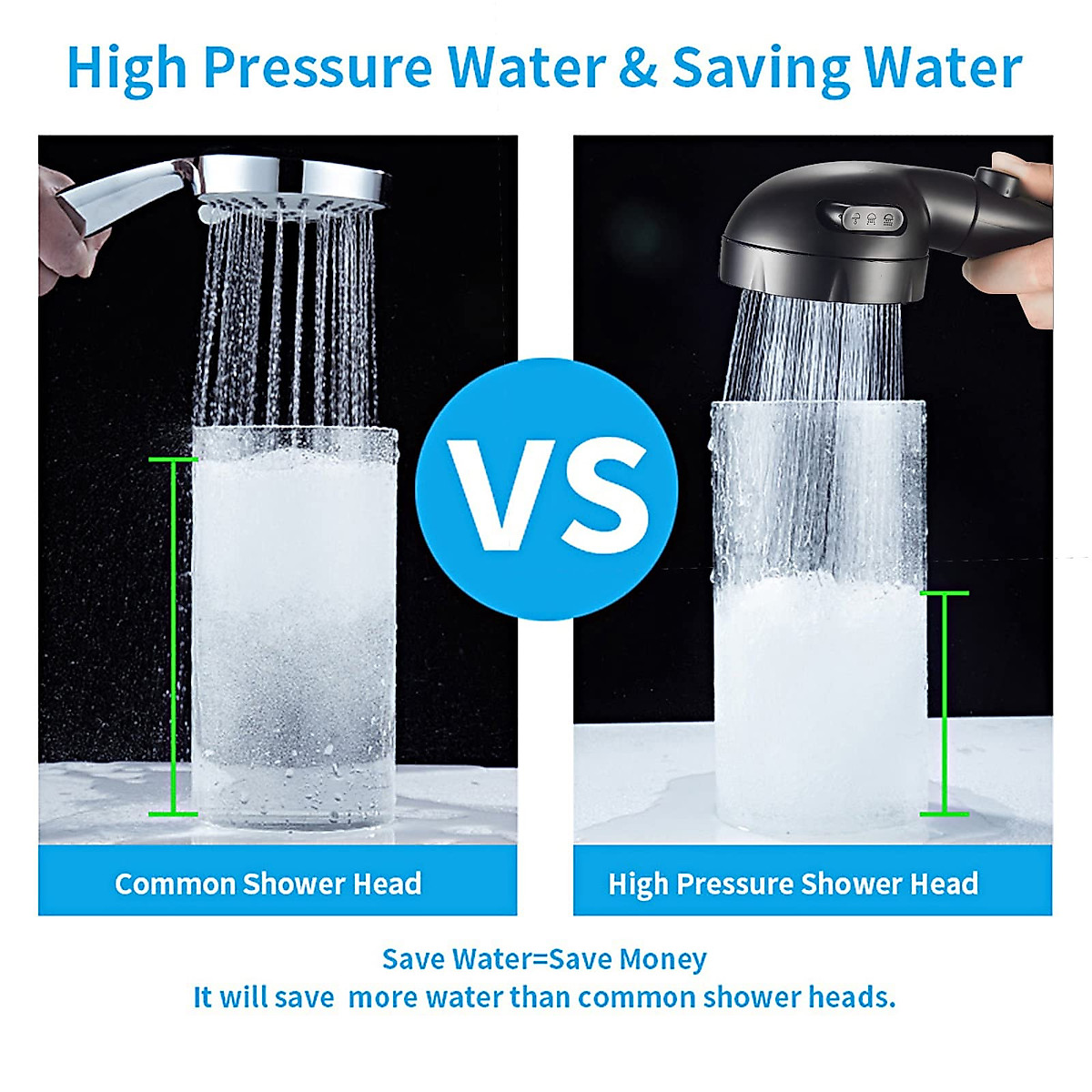 KAIYING Drill-Free High Pressure Handheld Shower Head with ON/OFF Pause Switch 3 Spray Modes Water Saving Showerhead, Detachable Puppy Shower Accessories (N:Shower Head (Black)+Bracket+Hose)