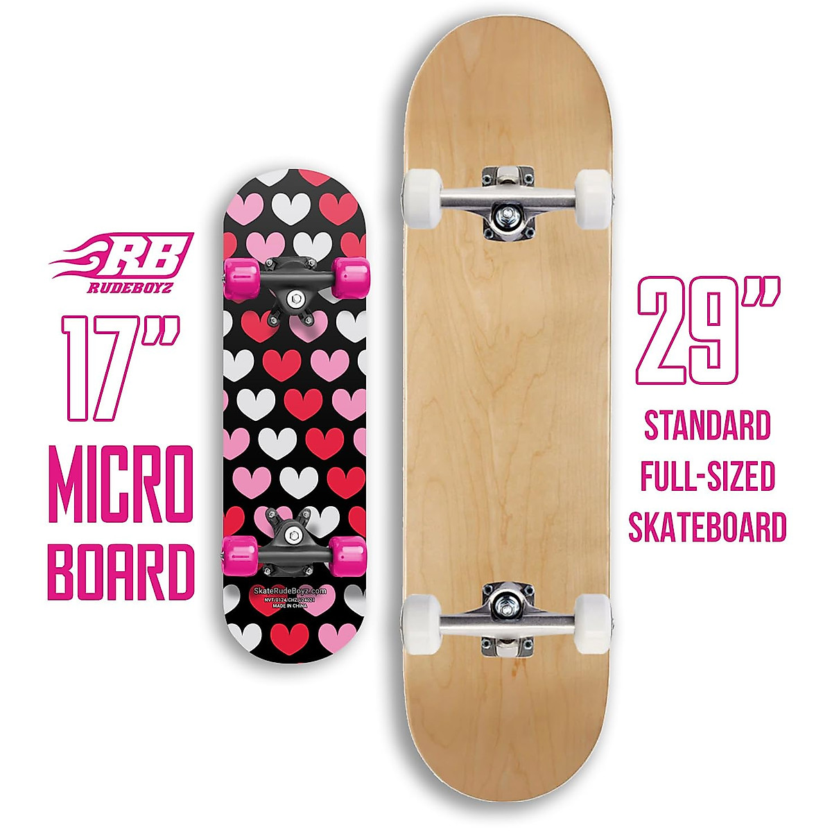 Rude Boyz 17" Micro Complete Skateboard | Maple Wood | ABEC 7 Bearings | Double Kick Concave Deck | Kids Skateboard, Ideal Toddler Cruiser Skateboard Ages 2-5
