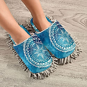 Blue Watercolor Mandala Mop Slippers Shoes Cover for Floor Cleaning Washable Hair Dust Dirty Cleaners Microfiber Mop Socks for House Kitchen Office