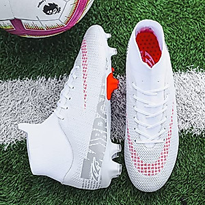 FGCVX Men's Soccer Cleats Athletic Soccer Boots Sneaker Turf Football Shoes Firm Ground White