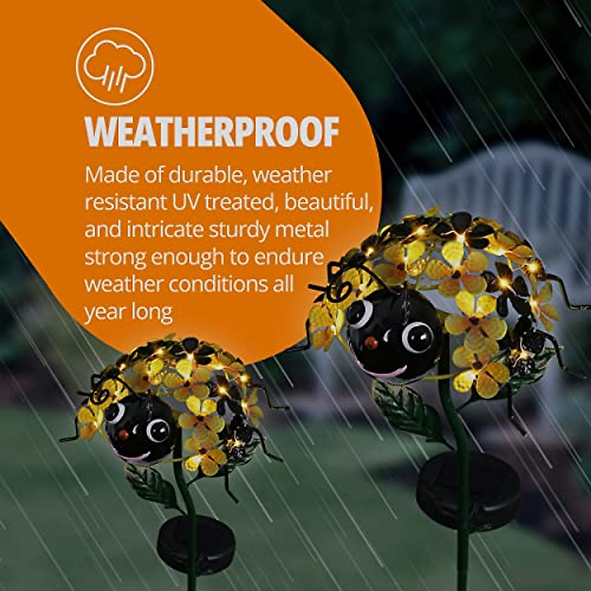 Exhart Solar Yellow Bumble Bee Garden Stake, 26 LEDs, Metal, Cute Garden Décor, 8.5"x7.5"x26.5"