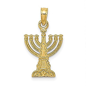 14K Yellow Gold Menorah Necklace Judaica Religious Pendant Israel Charm 23mm x 12mm Only