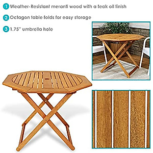 Sunnydaze Meranti Wood Octagon Outdoor Folding Patio Table - Teak Oil Finish