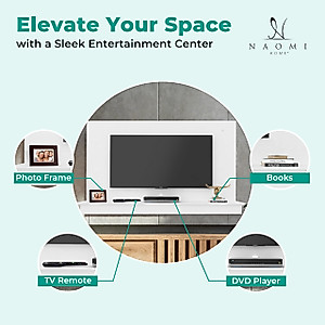 Naomi Home Deborah Floating Entertainment Center for up to 55 inch TVs, TV Wall Panel with LED Strip and Shelf, Floating TV Stand, White