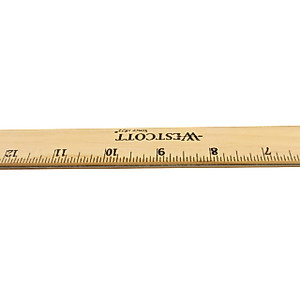 Westcott 05018 Beveled Wooden Ruler with Single Metal Edge, 18 Inch