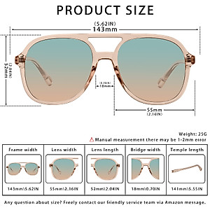 YDAOWKN Retro Square Aviator Sunglasses for Womens Mens Vintage 70s Double Bridge Sun Glasses