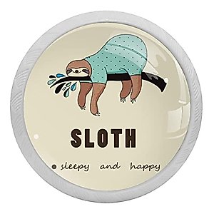 4 Pack Drawer Knob Pull Handle Sleepy Sloth Lying Branch Kitchen Cabinet Handles Black Dresser Pulls for Hardware Cupboard Furniture with Screw