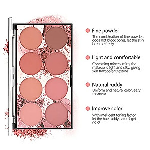 CCbeauty 8 Colors Face Blush Palette Matte Shimmer Professional Natural Long Lasting Lightweight Portable Foundation Contour Highlight Pressed Powder Makeup Palette for Women Girls