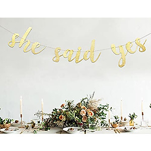 She Said Yes Golden banner - Golden Glitter Wedding Decorations, Proposal Bridal Party Shower Decoration, Miss to Mrs banner Ladies Photo Booth Props, Bridal Shower Decorations, Girl Banner Decoration Supplies
