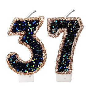 2.8" Blue Black Glitter Number Candles-Many Colors 37th 73rd Birthday Gifts Birthday Decorations Birthday Candles Numbers Happy Birthday Candles for Cake 2 Candle for Women for Men (Blue Black)