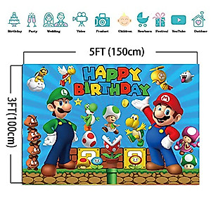 Cartoon Game Gold Coins Super Mario Happy Birthday Theme Photography Backdrops 5x3ft Kids Baby Shower Birthday Party Decor Photo Backgrounds Cake Table Decor Supplies