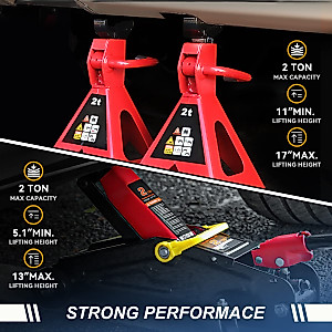Auto Dynasty 2 Ton Floor Jack with Jack Stands, Heavy Duty Steel Hydraulic Racing Floor Jack with Single Piston Quick Lift Pump, Hydraulic Trolley Service Car Jack, Red/Black