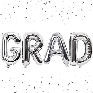 Biapian 40 Inch GRAD Balloons, Silver Letter GRAD Balloon, 4 Pcs Graduation Decorations, Large Silver Grad Balloon Banner, GRAD Party Balloons Foil for Class of 2024 Graduation Party Decorations