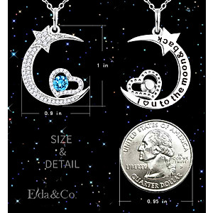 March Birthstone Aquamarine Necklace Wife Birthday Gifts Sterling Silver I Love You to the Moon and Back Half Moon Jewelry