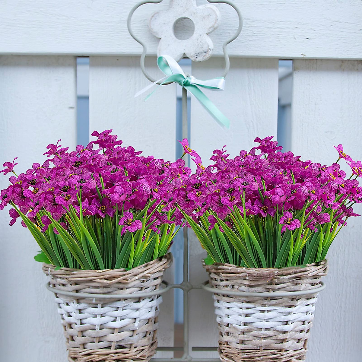 16 Bundles Artificial Plants for Outdoors UV Resistant No Fade Fake Plastic Flowers Decoration Faux Plastic Greenery Garden Indoor Home Yard Kitchen Office Wedding Porch Window Box Decor (Purple) .