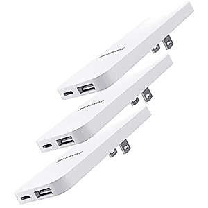 (3 Pack) Flat Type C Wall Charger, Galvanox Ultra Slim Dual Port USB-C/USB-A Multi Port Travel Plug, Low Profile Power Adapter (Fast Charging 20W)
