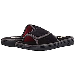 Dearfoams Men's Indoor/Outdoor Adjustable Machine Washable Memory Foam Terry Slide Slipper, Black (Quilted), 11-12