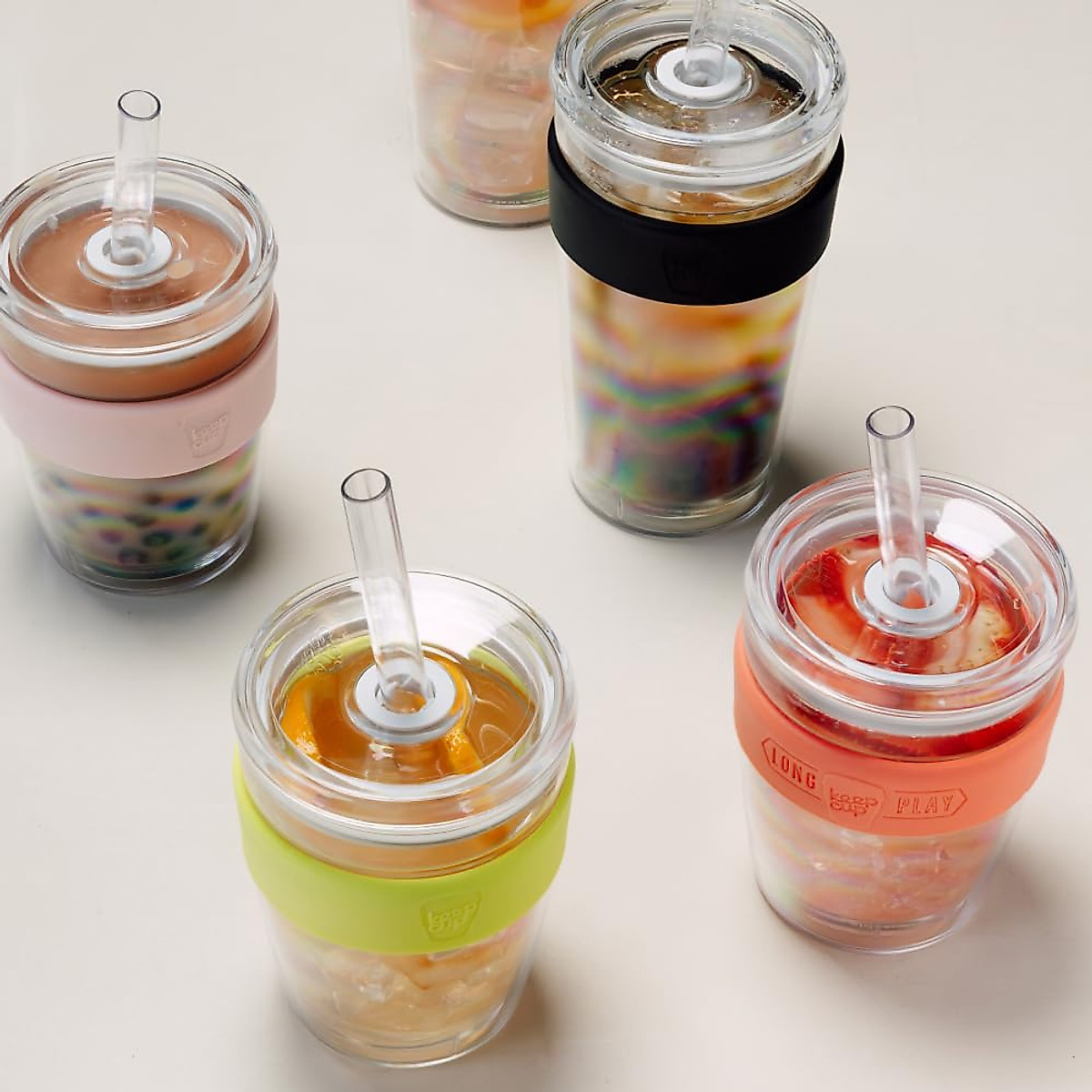 KeepCup Cold Cup - Longplay Double wall Glass Ice Coffee Tumbler with Lid and Straw - 16oz (454ml) - Californian Shrimp