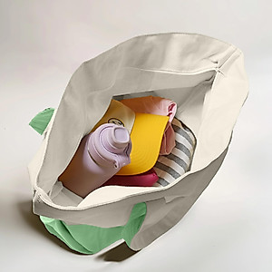 DALIX 22" Large Cotton Canvas Zippered Shopping Tote Grocery Bag in Mint Green