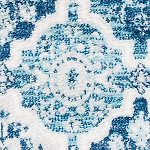 SAFAVIEH Brentwood Collection 2' x 4' Navy / Grey BNT815M Floral Distressed Non-Shedding Living Room Bedroom Accent Rug