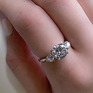 Abbie+Cleo 4 1/3 CT TGW Women's Cubic Zirconia 3 Stone Engagement Ring - Anillo de Mujer - 925 Sterling Silver - Statement Ring (Round Shape - Size 9)