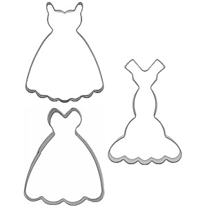 Large Size Dress Shaped Cookie Cutters Set of 3 pcs, Stainless Steel Fondant Cutters: Sleeveless Mermaid Dress 4.7 in 1 pc + Strapless Princess Dress 4.3 in 1 pc + Suspenders Wedding Dress 4.4 in 1 pc