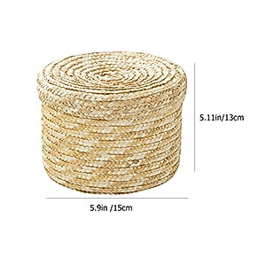 Cabilock 1PC Mini Straw Woven Storage bin Storage Basket Wheat- Straw Basket Hand Woven Storage