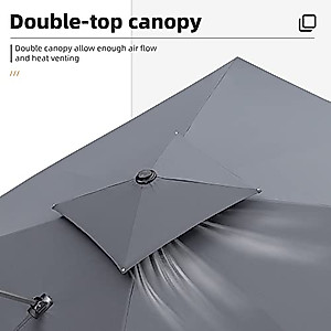 PURPLE LEAF 12' X 12' Patio Umbrella Outdoor Square Umbrella Large Cantilever Umbrella Windproof Offset Umbrellas with Umbrella Cover for Garden, Deck, Backyard and Pool, Grey