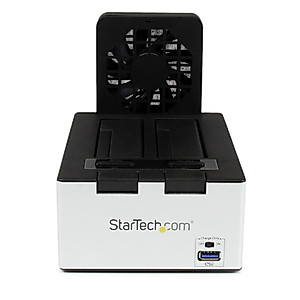 StarTech.com USB 3.0 Dual SATA Hard Drive Docking Station with Fast Charge Hub UASP and Fan, Black/Silver (SDOCK2U33HFB)