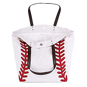 YIQIGO Baseball Bag Handbag for Woman Shopping Bag Travel Bag Canvas Casual Bag with Softball Varsity Gym Shoulder Handbag (Off White)