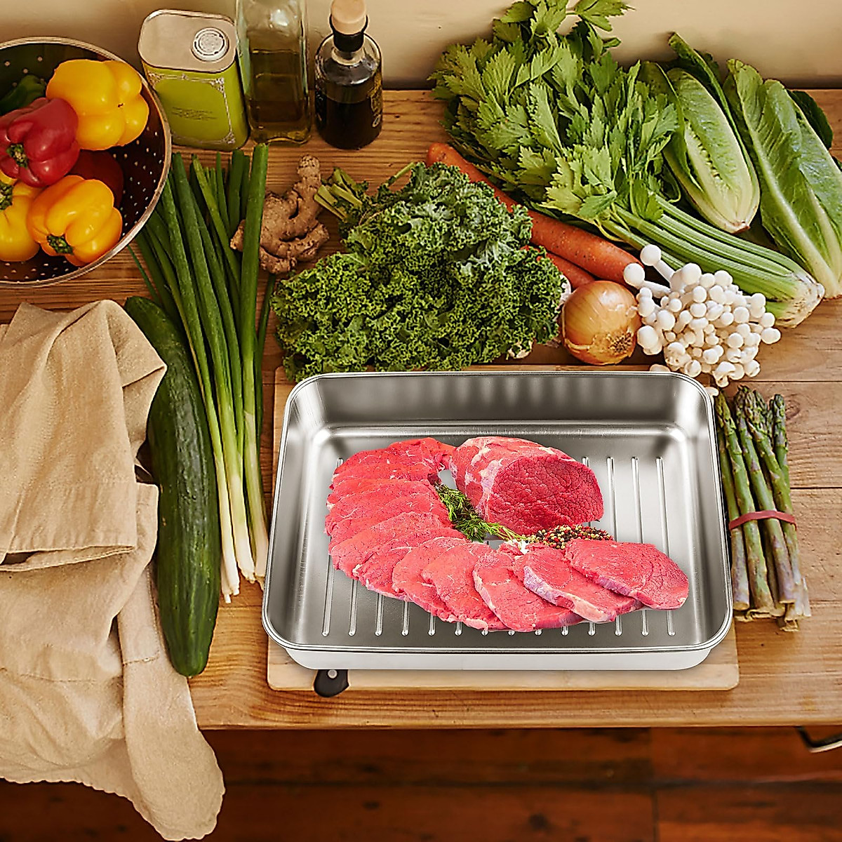 craftshou 2 Pcs Stainless Steel Bacon Container for Refrigerator 1L Deli Meat Saver Keeper Container with Airtight Lids Cold Cuts Food Storage Container for Fridge Kitchen Freezer,Cookie Holder