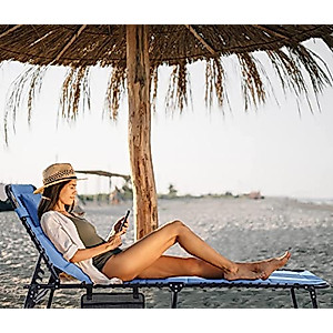 Ezcheer Outdoor Folding Lounge Chair Oversized, 4 inch Bigger XL Sun Tanning Chaise, Light-Weight Support 300lbs Lawn Camping Beach Recliner with Storage Bag (Blue)