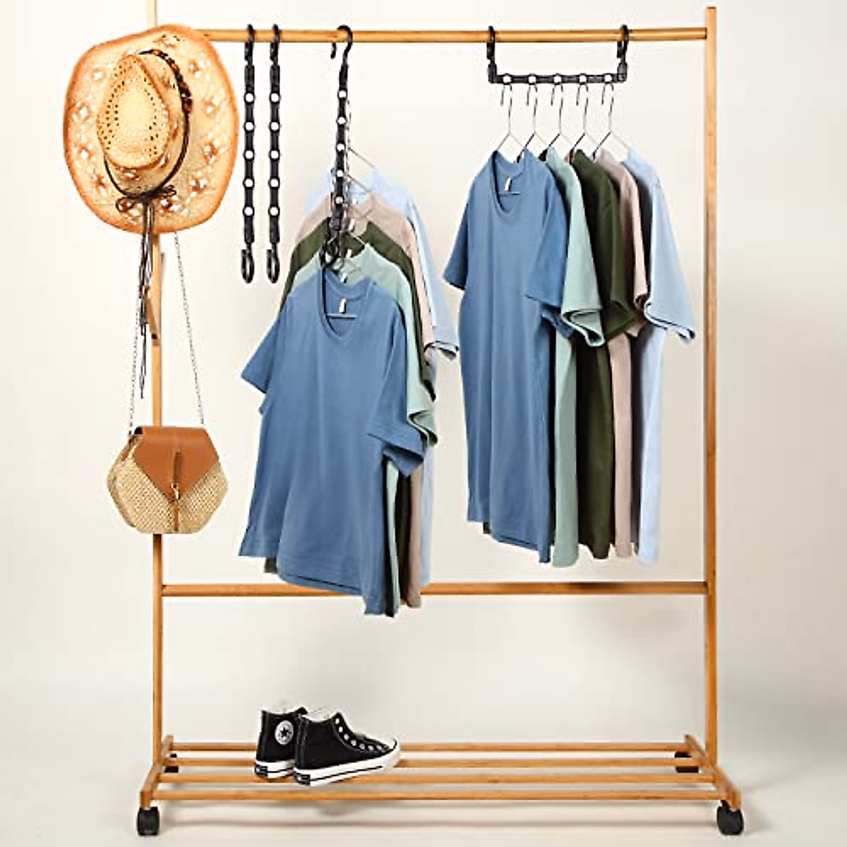 40 Pack Space Saving Clothes Hangers Closet Organizers and Storage Hangers Sturdy Plastic Organizer Hangers Smart Space Saver Hangers with 5 Hole for Clothes Shirts College Dorm Apartment, Black