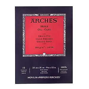Arches Oil Paper Pad 9x12-inch White 100% Cotton Oil Painting Paper - 12 Sheets of Arches 140lb Cold Pressed Oil Paint Paper - Painting Pad for Oil Painting and Oil Pastel Techniques