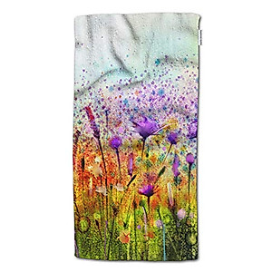 HGOD DESIGNS Hand Towel Flower,Abstract Watercolor Painting Purple Cosmos Flower Cornflower Lavender Hand Towel Best for Bathroom Kitchen Bath and Hand Towels 30" Lx15 W