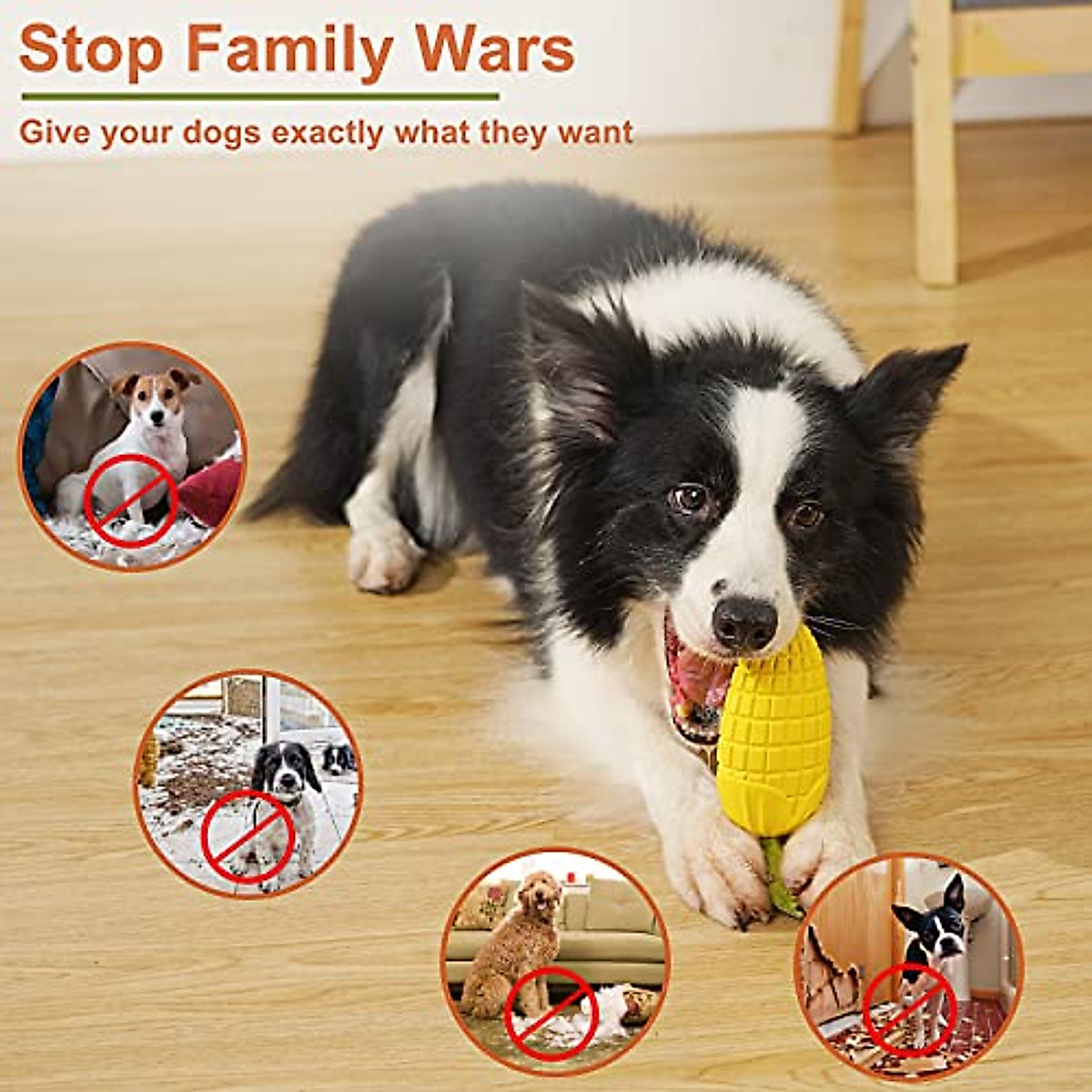 PETSTA Squeaky Dog Toys for Aggressive Chewer Large Medium Small Breed Dog, Tough Durable Dog Chew Toys with Non-Toxic Natural Rubber for Teething (Corn-Eggplant-Radish)