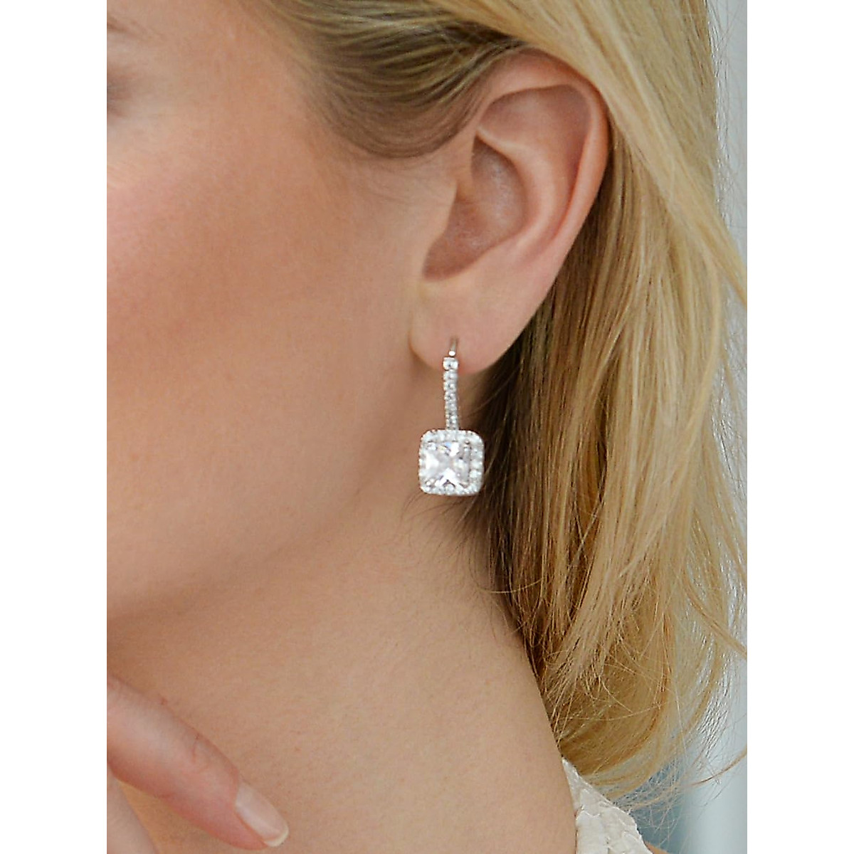 Mariell Radiant-Cut Cubic Zirconia Bridal Earrings, Dangle Earrings for Brides, Wedding Earrings with CZ Crystals, Drop Earrings for Brides, Bridesmaids, Mother of the Bride