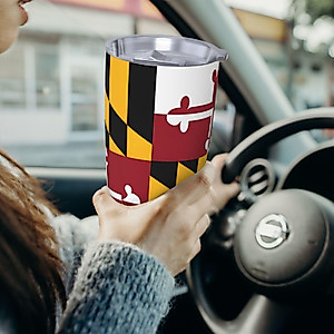 THLKLDKSZX Flag Of Maryland 20oz Tumbler With Lid And Straw,Spill-Proof Thermal Cup,Travel Coffee Mug,Stainless Steel Double Wall Vacuum Insulated Car Tumbler,Fits Most Car Cupholders,Hot & Cold