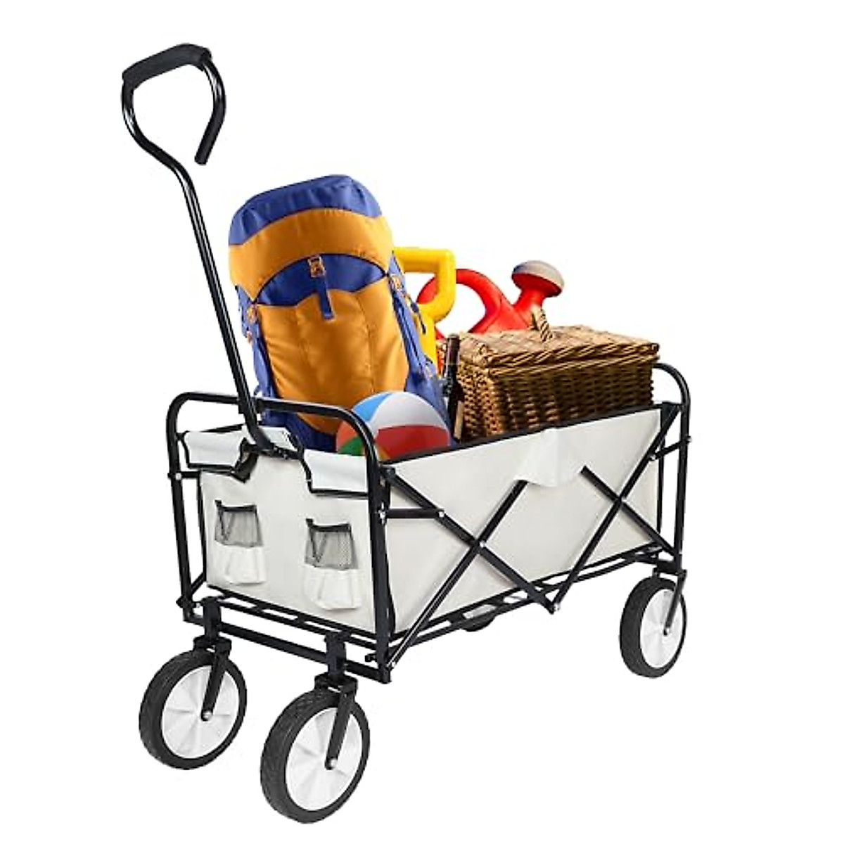 YSSOA Portable Rolling Folding Garden Cart with 360 Degree Swivel Anti-Slip Wheels & Adjustable Handle, 220lbs Weight Capacity, White