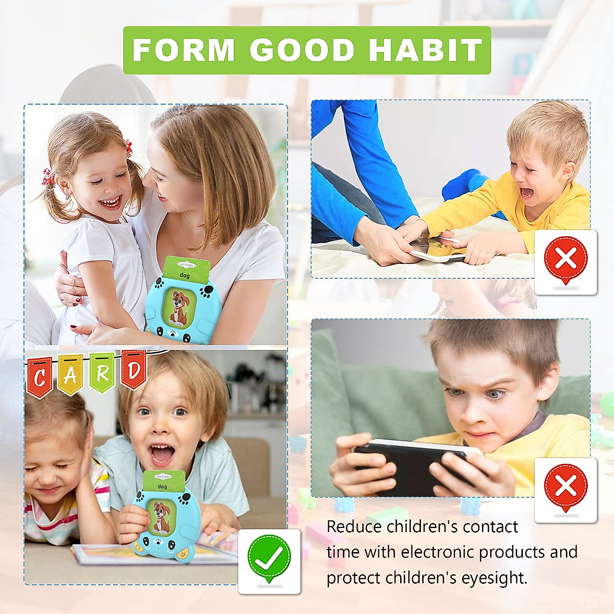 Talking Flash Cards Learning Toys for 2 3 4 5 6 Year Old Kids Toddler Flash Cards, Educational Toddlers Toys Reading Machine with 224 Words, Preschool Montessori Toys and Birthday Gift for Kids（Bear）