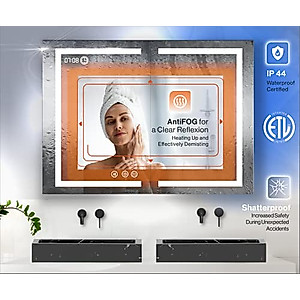 KRISTALLUM Bathroom Mirror Cabinet - 48x32 Surface or Recessed LED Medicine Cabinet with Lights w/Wireless Switch + Anti Fog/Waterproof/Dimmable/ 3 Colors Warm/Natural/White CRI >90, ETL Certified