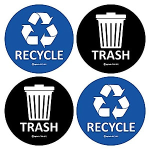 IGNIXIA (Pack of 4 Recycle & Trash Stickers Combo Indoor & Outdoor Trash Bin Decals Recycle & Trash Symbols Sticker 4 X 4 Inches Self Adhesive Peel & Stick (Blue and Black)